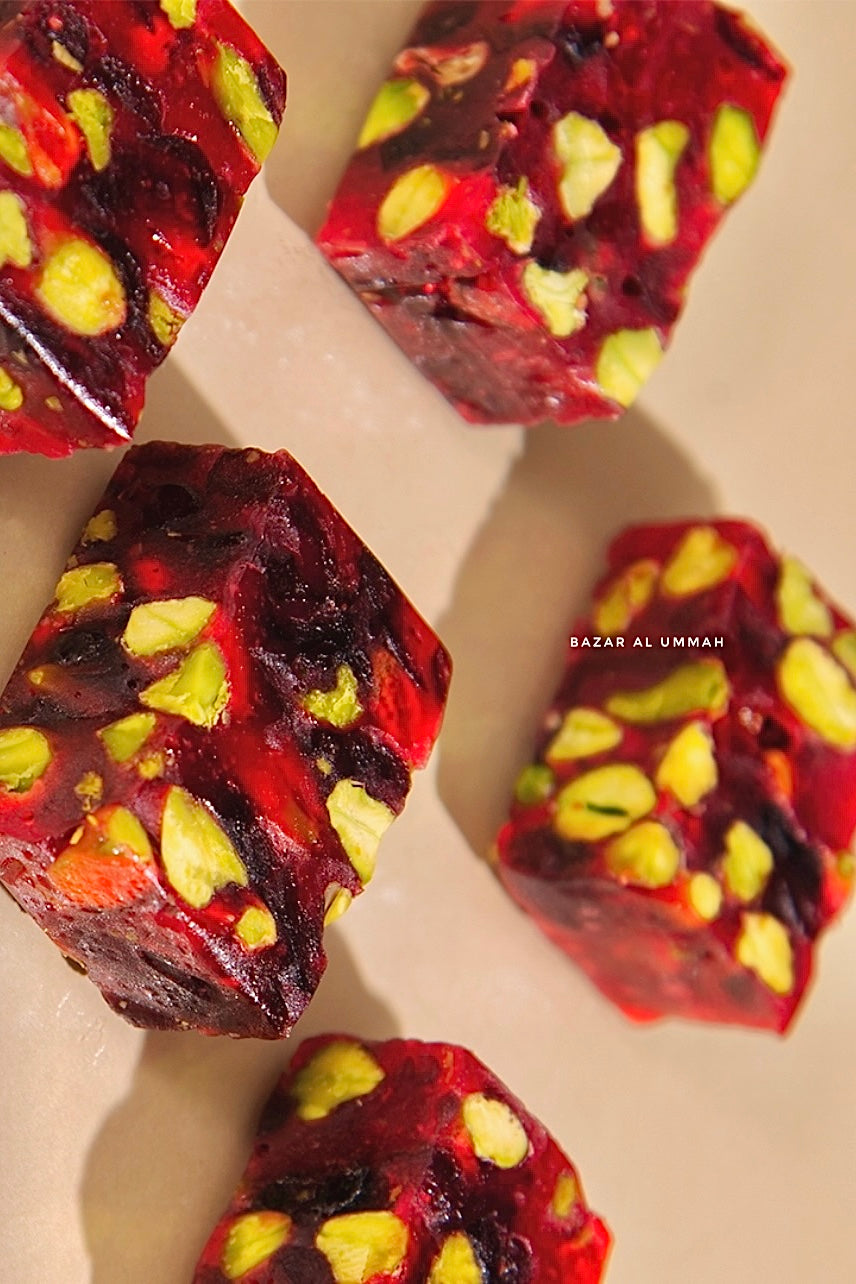 Halal Turkish Delight - Chewy Pomegranate Malban With Pistachios ...