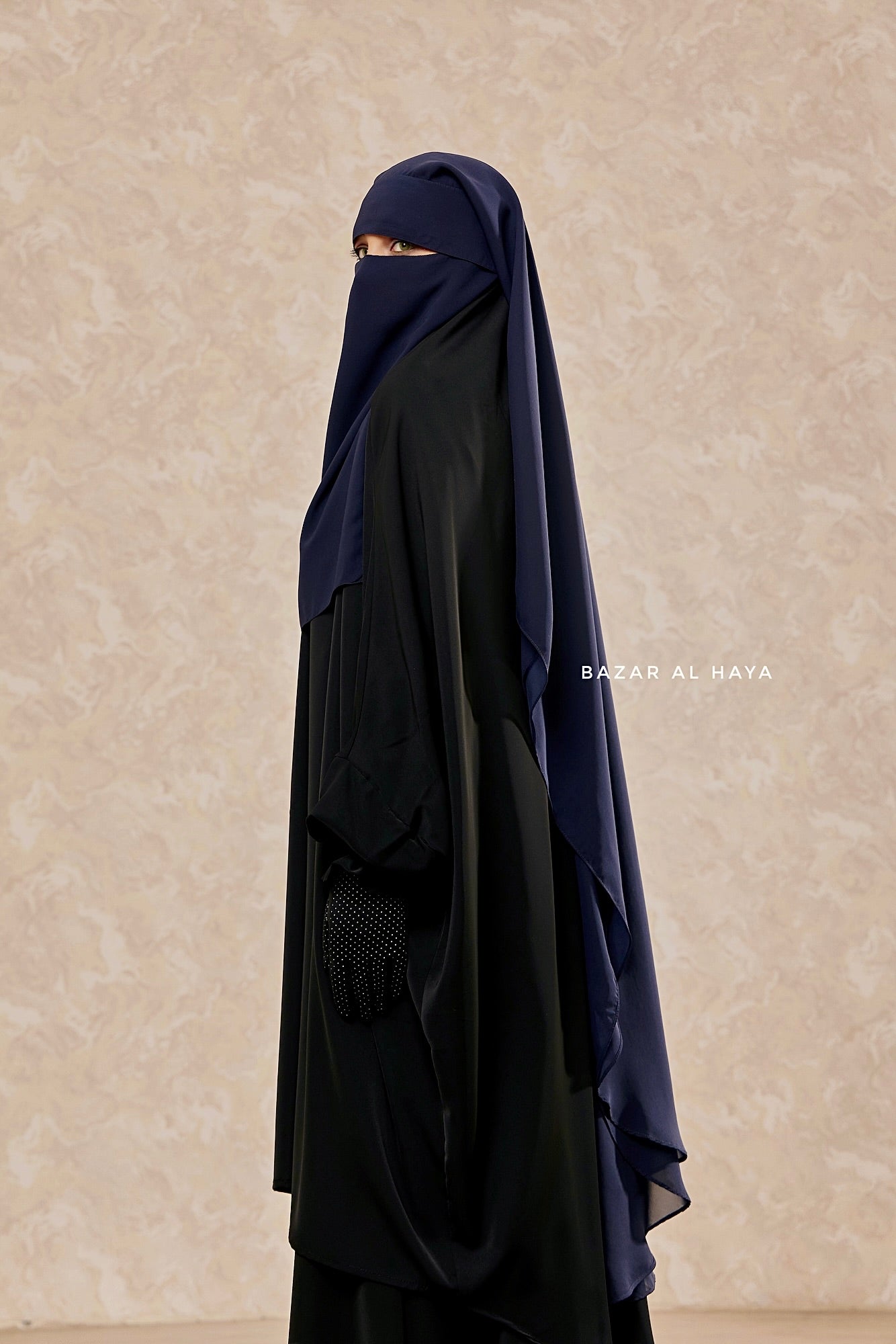 Dark Blue Flap Two Layer Niqab - Long & Wide - Super Breathable Veil ...