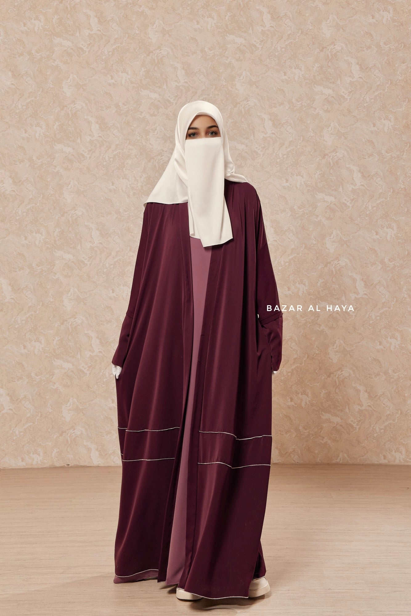 Mulberry Fathiya Open Front Abaya In Nida - Relaxed Fit – Bazar Al Haya