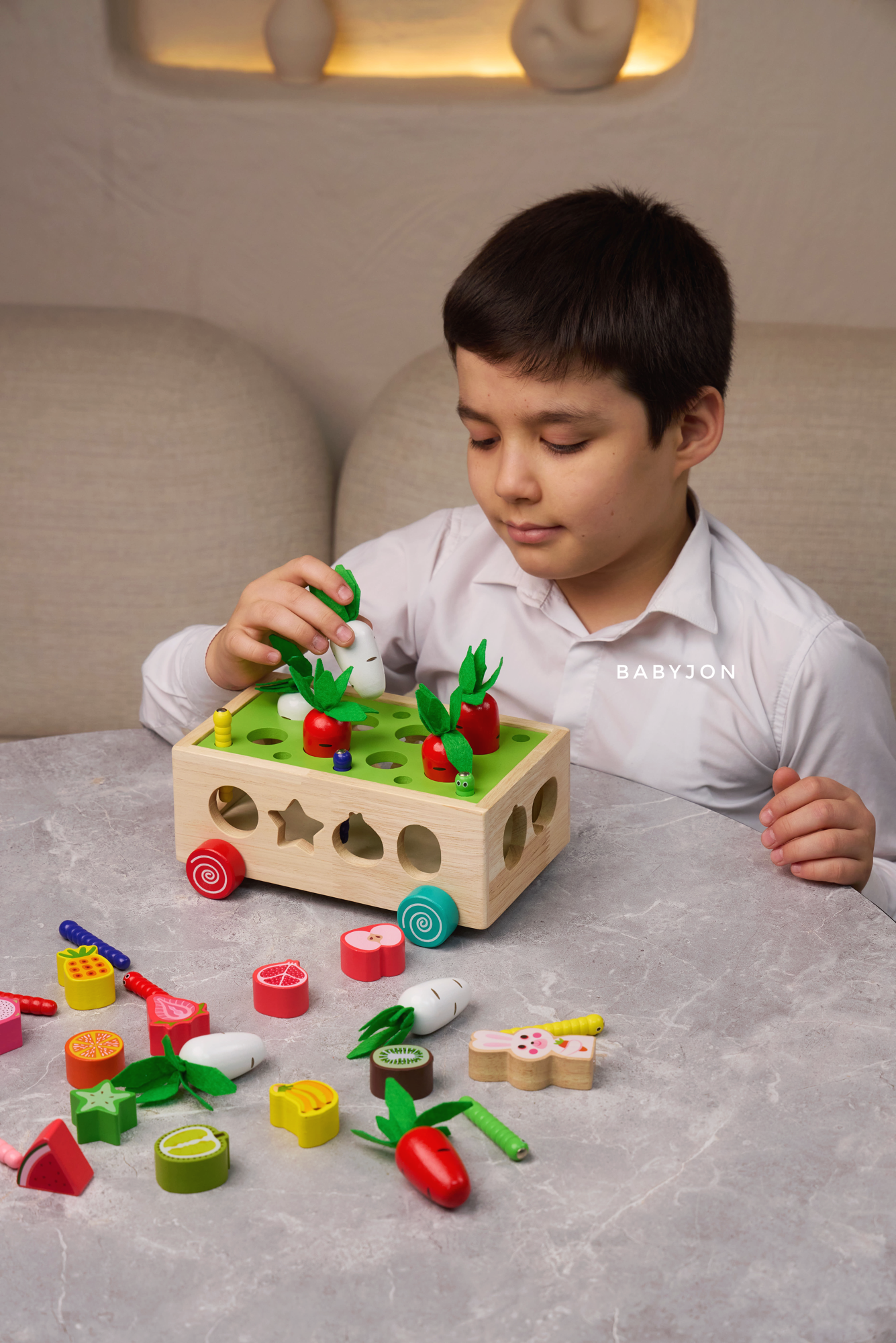 Wooden Fun Farm & Orchard Fruits & Vegetables Puzzle Block Montessori ...