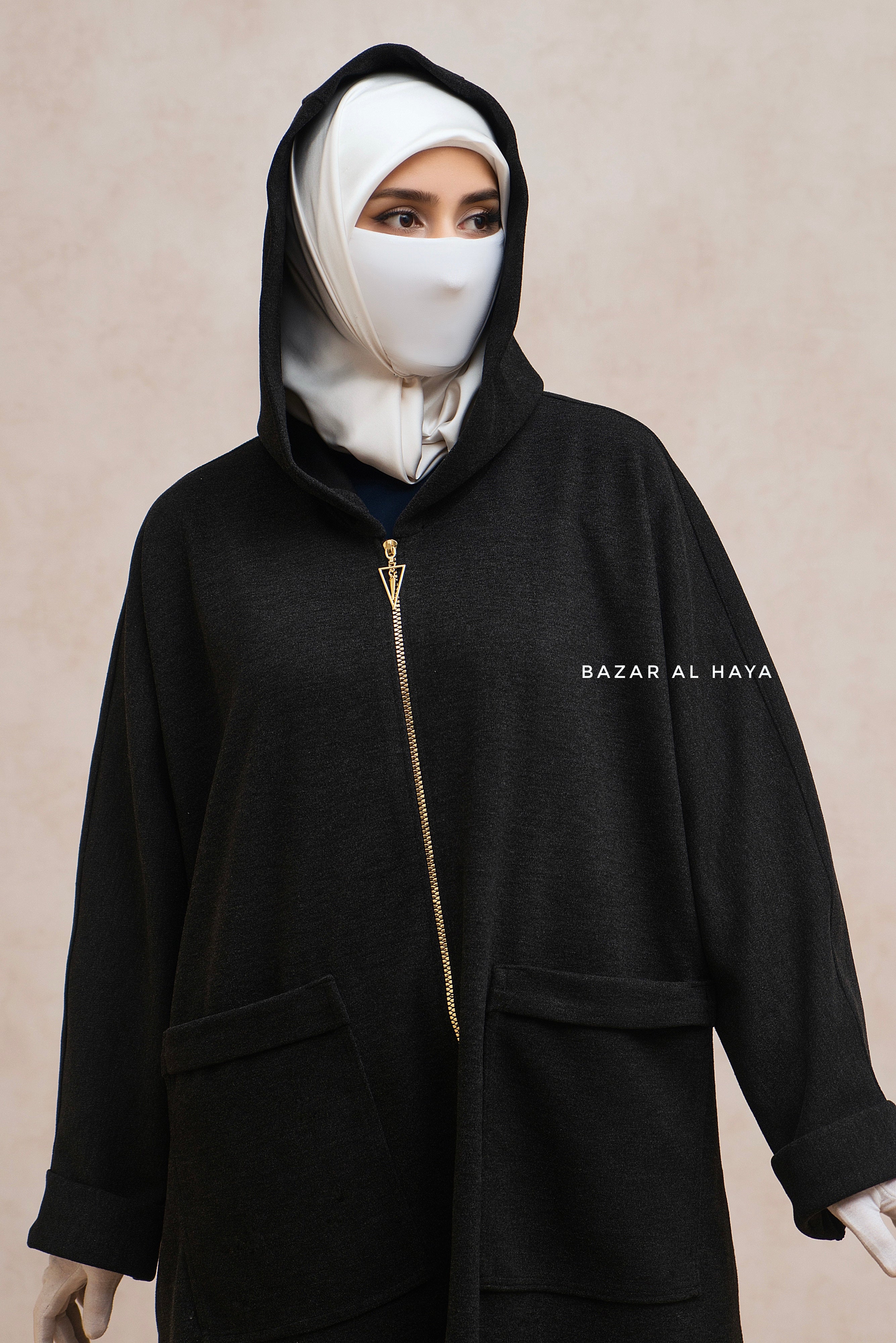 Black Kinza Warm Hooded Poncho Overcoat - Comfy Oversized- Premium Woo ...