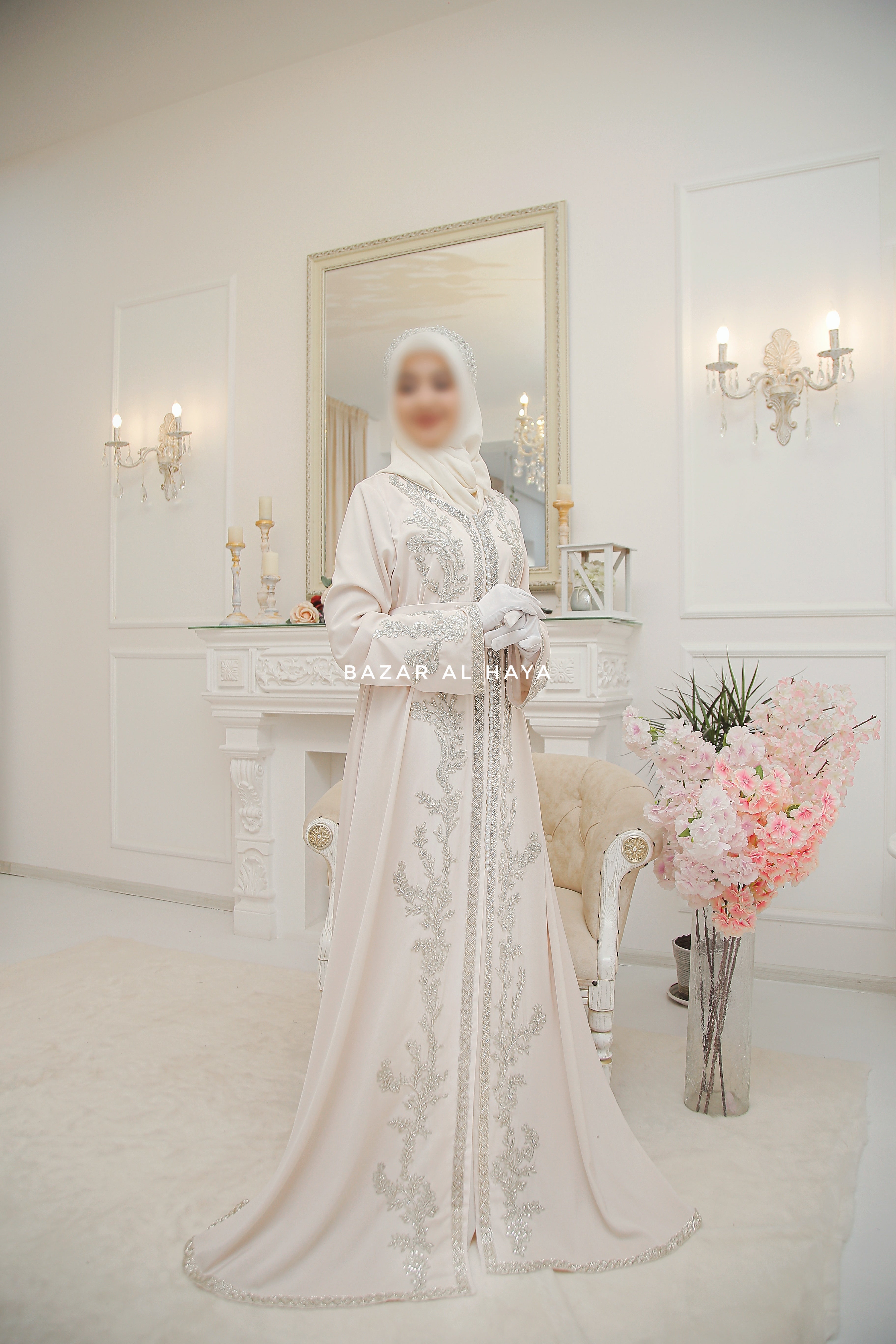 Ivory Duha Moroccan Embroidered Uniqe Kaftan Abaya With Silk Dress & B ...