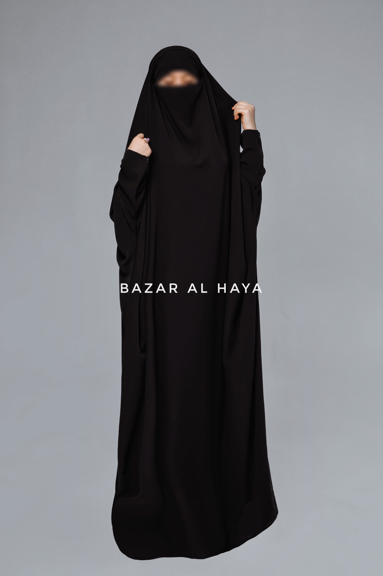 Sarah One Piece Black Jilbab - Zipper Sleeves - Silk Crepe – Bazar Al Haya