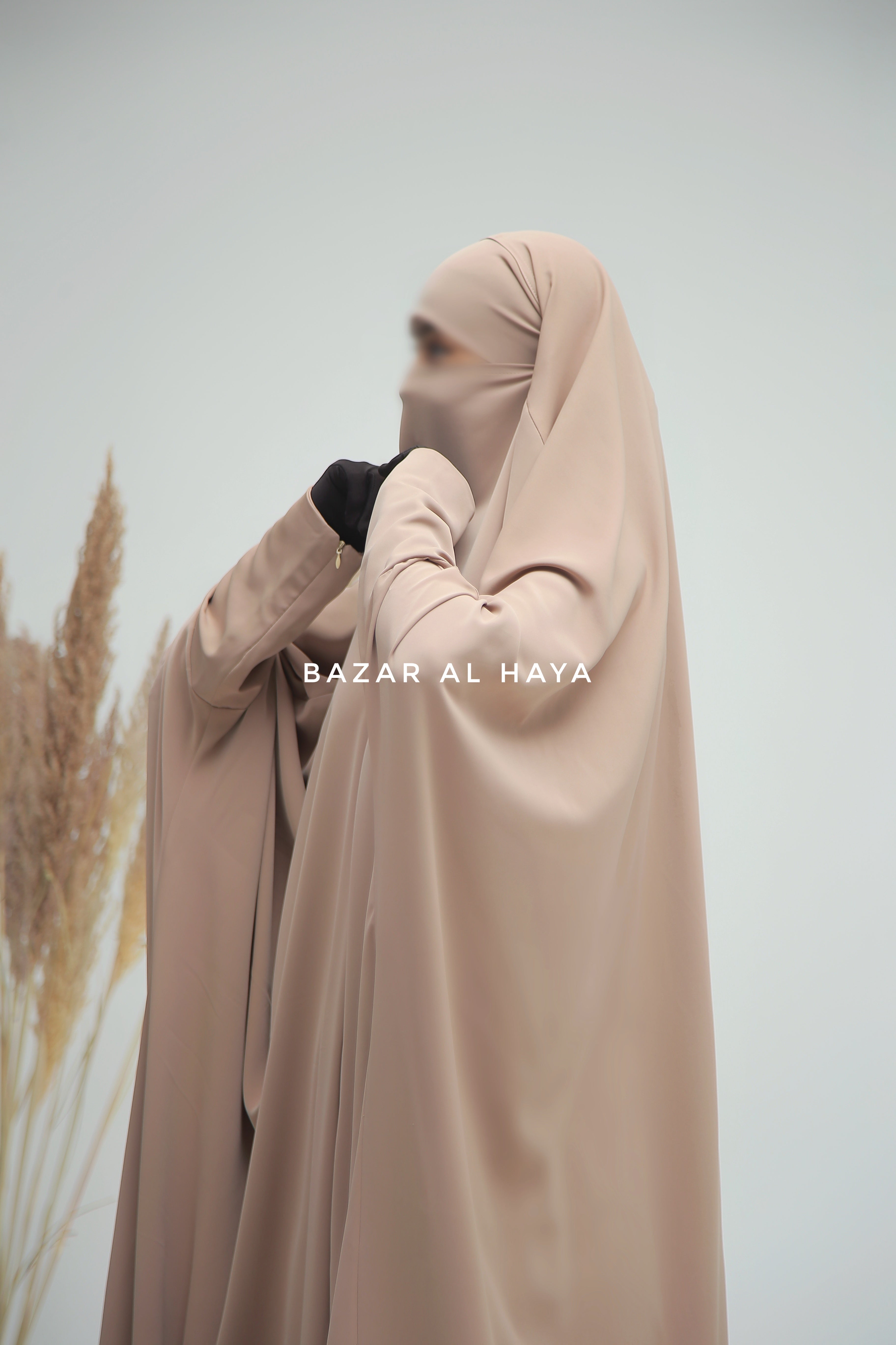 Sarah One Piece Mocha Jilbab - Zipper Sleeves - Silk Crepe – Bazar Al Haya