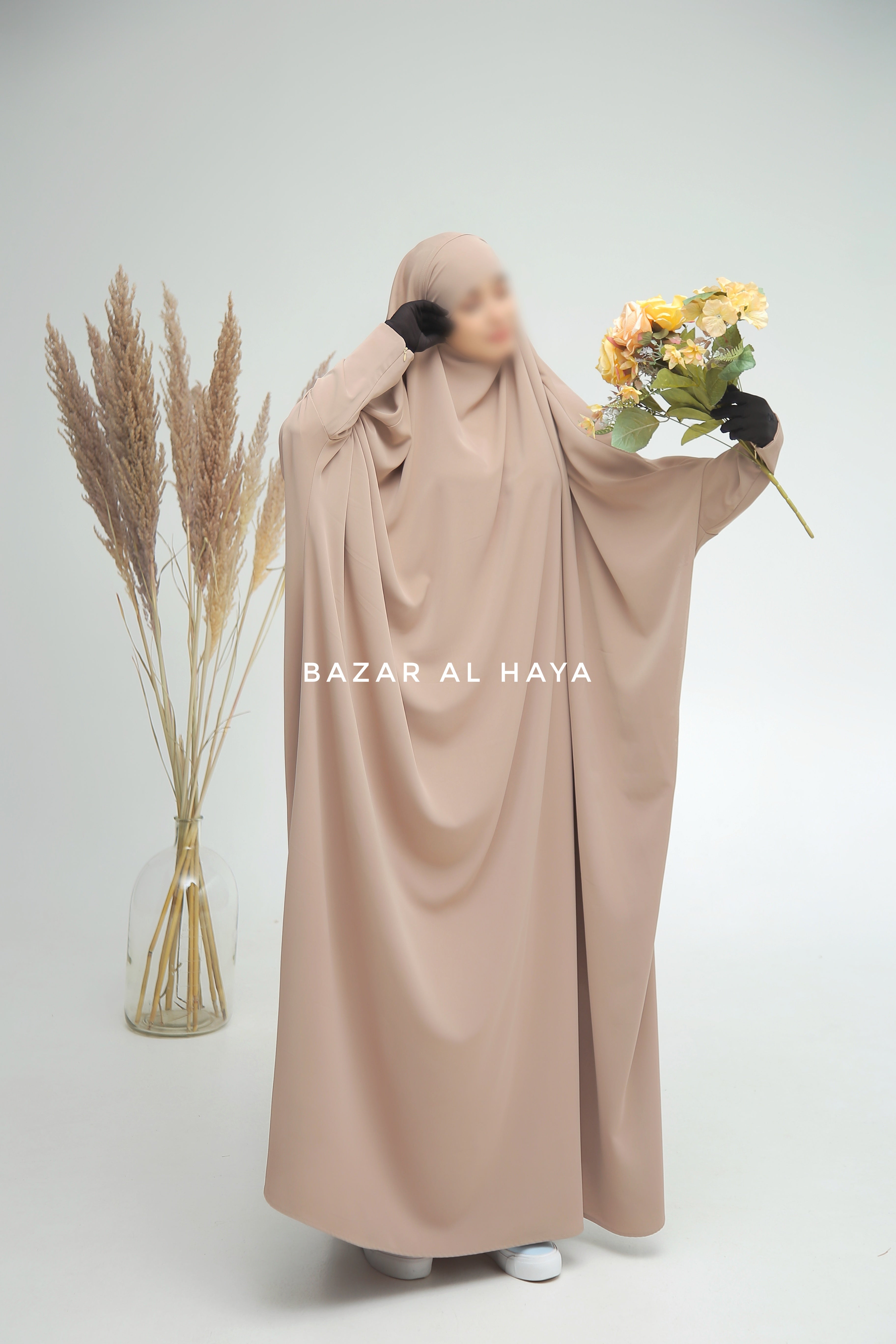 Sarah One Piece Mocha Jilbab - Zipper Sleeves - Silk Crepe – Bazar Al Haya